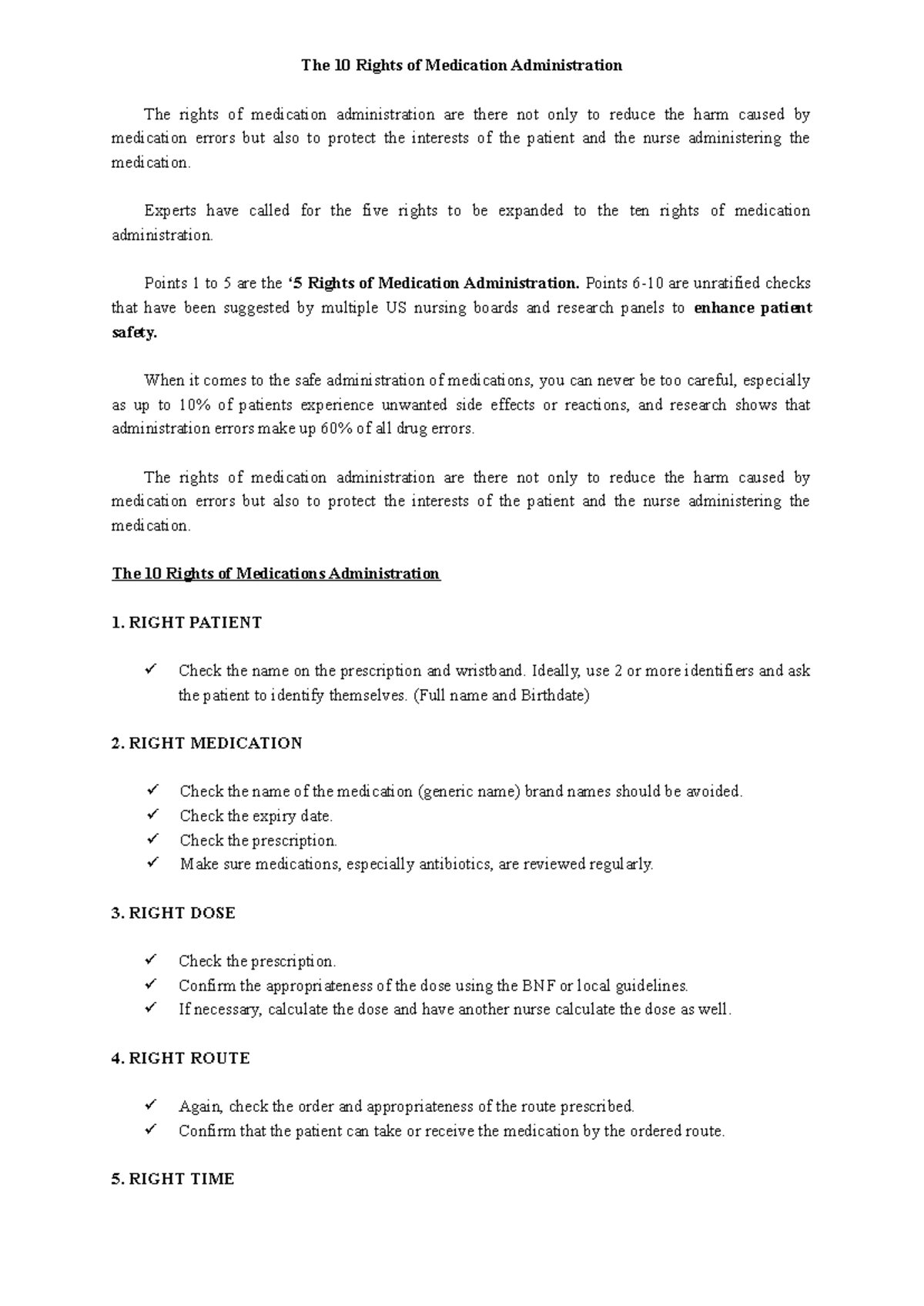 The 10 Rights of Medication Administration: A Comprehensive Guide - Studocu