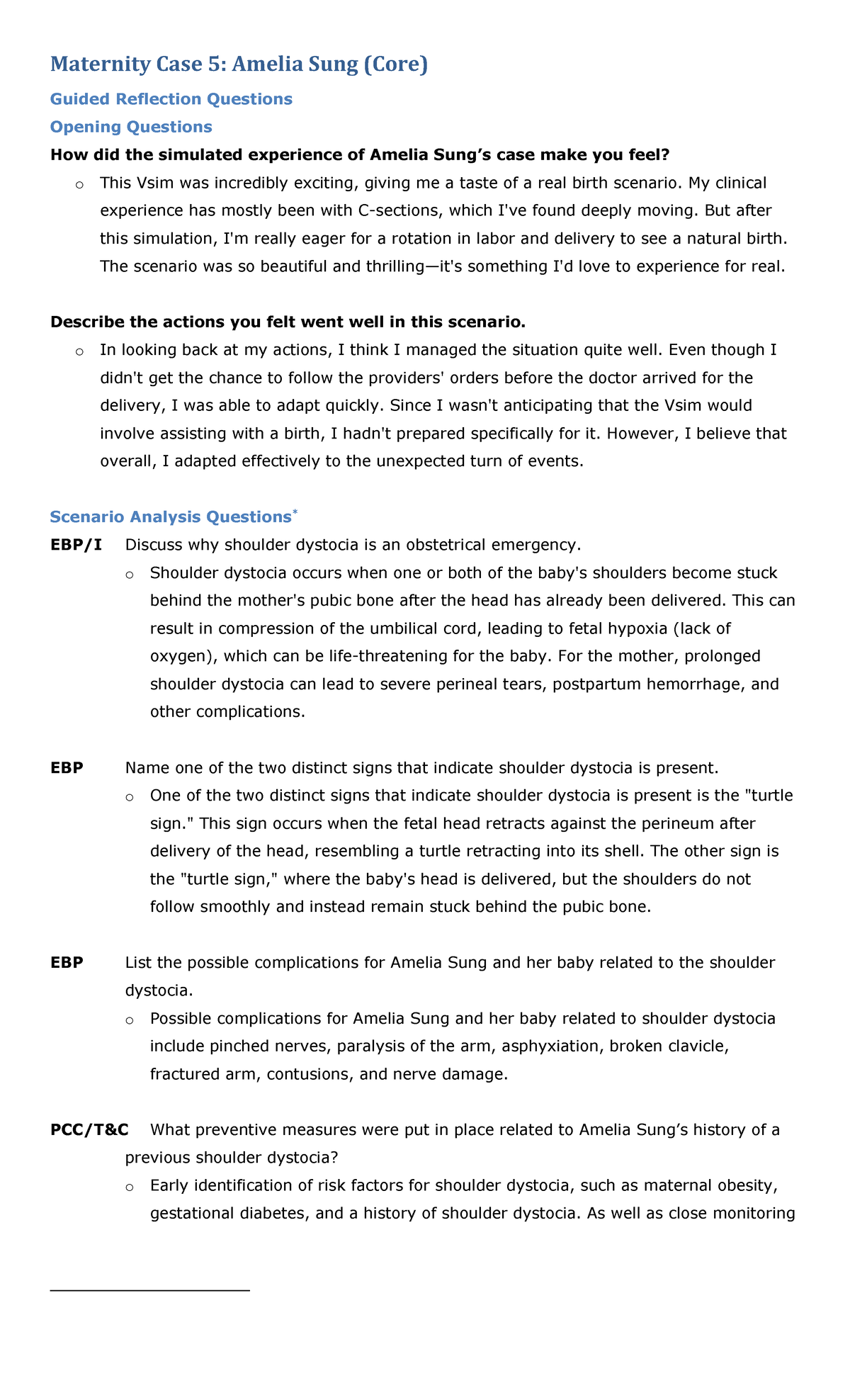 Maternity Case Study 5: Guided Reflection on Amelia Sung's Experience ...