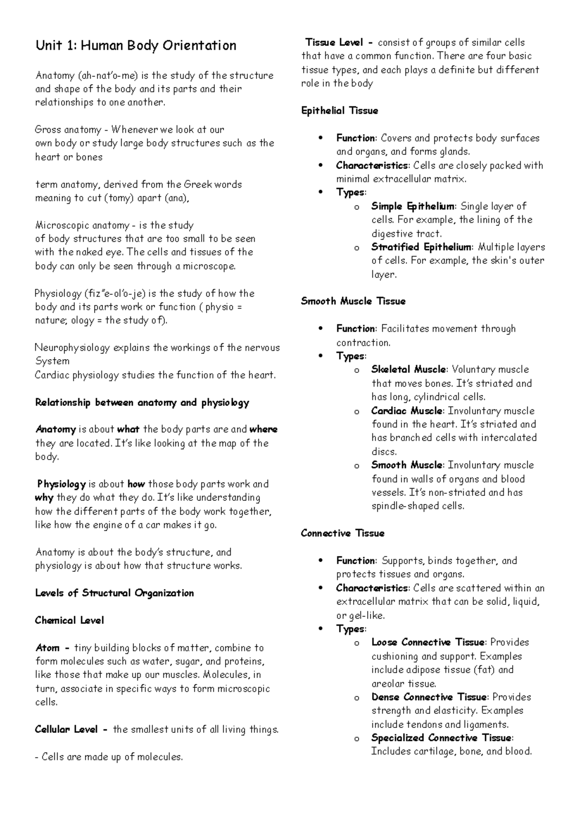 Unit 1 - Human Body Orientation Notes - Studocu