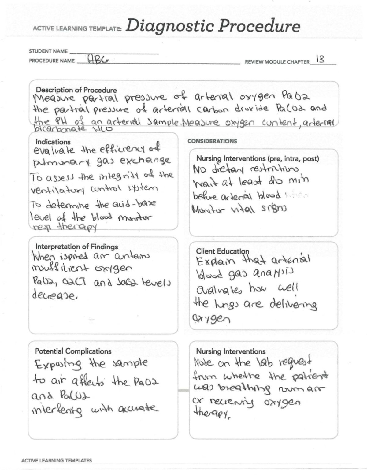 ACTIVE LEARNING TEMPLATE: Diagnostic Procedure - Arterial Blood Gas ...