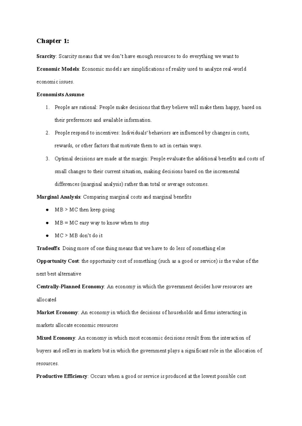 Econ 1100: Comprehensive Notes on Economic Principles and Models - Studocu