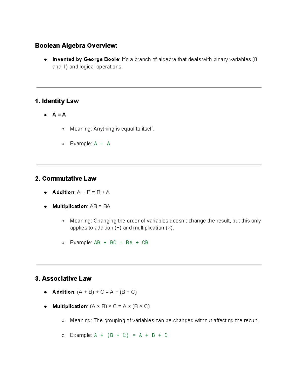 Dlog reviewer - Boolean Algebra Overview: Invented by George Boole: It ...