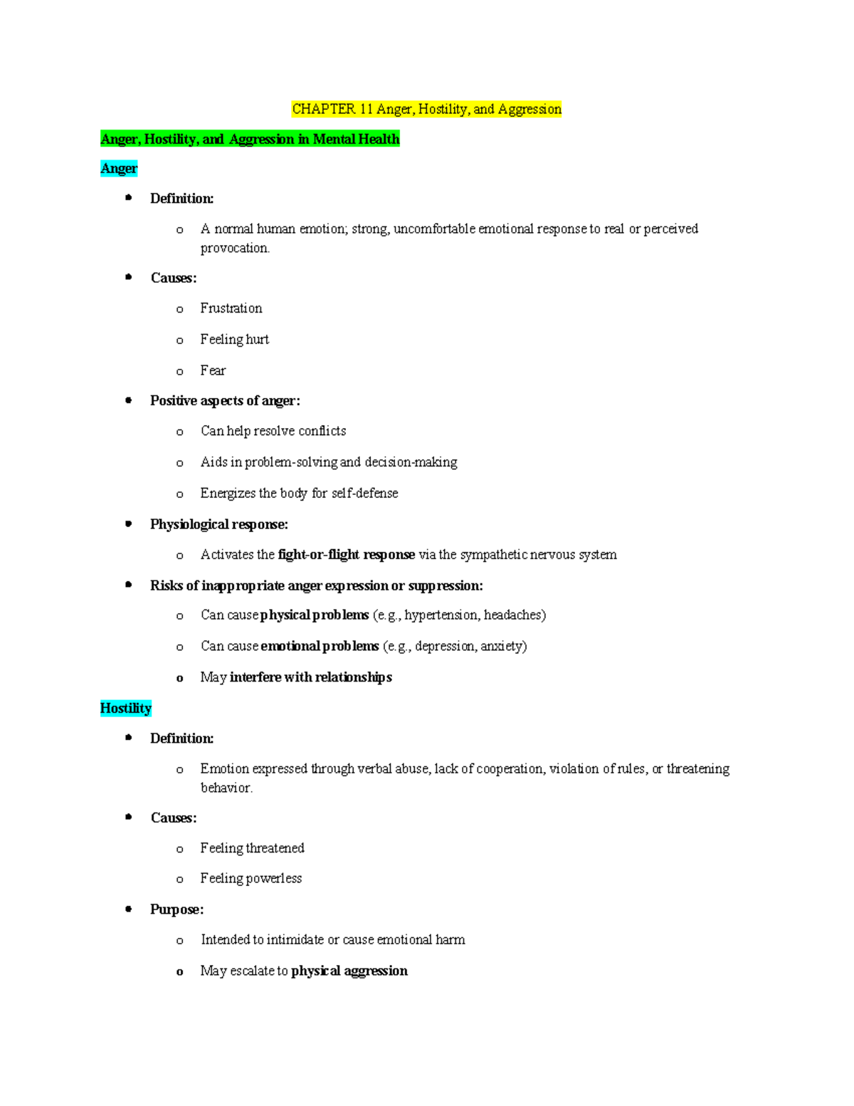 CHAPTER 11: Understanding Anger, Hostility, and Aggression in Mental ...