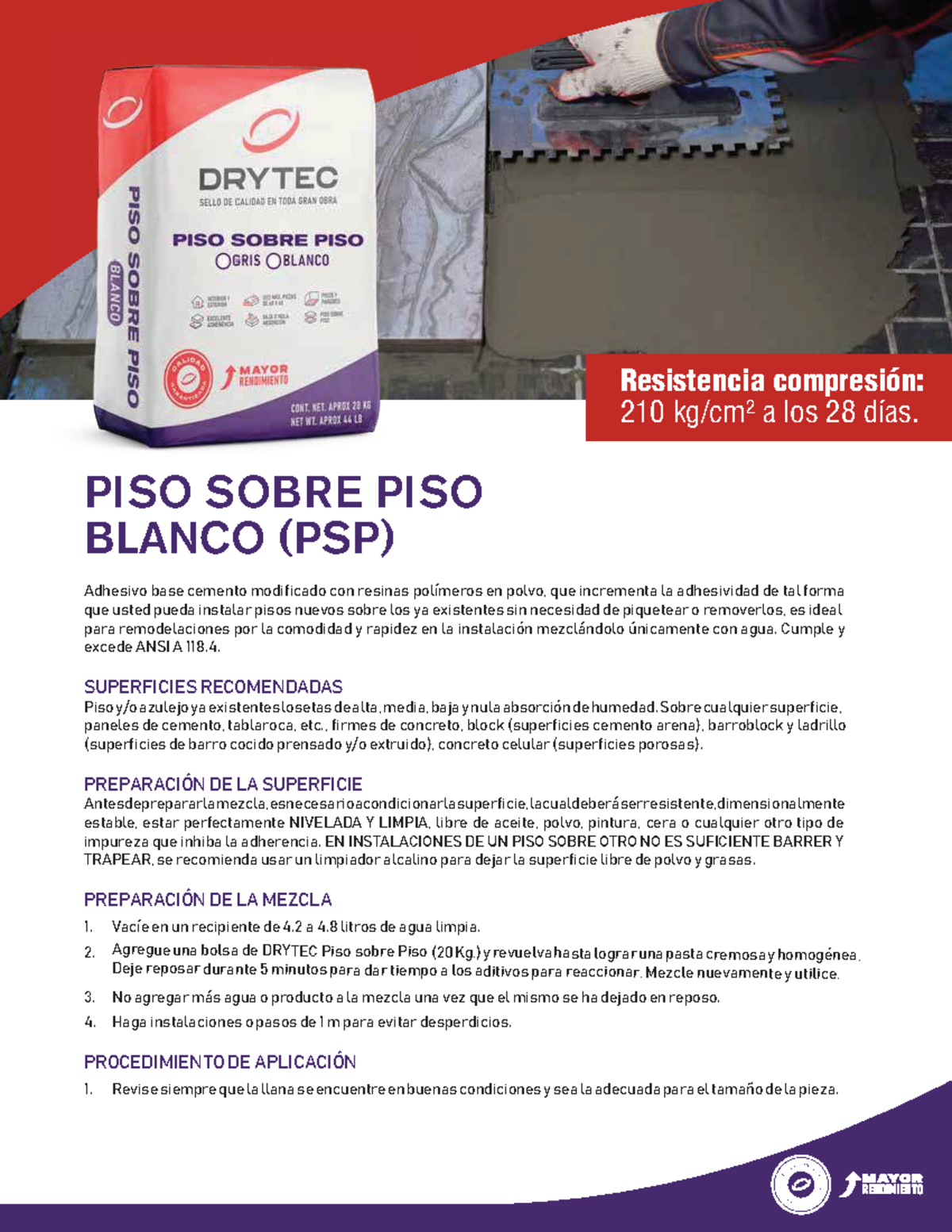 Ficha tecnica piso sobre piso - PISO SOBRE PISO BLANCO (PSP) Adhesivo base cemento modificado ...