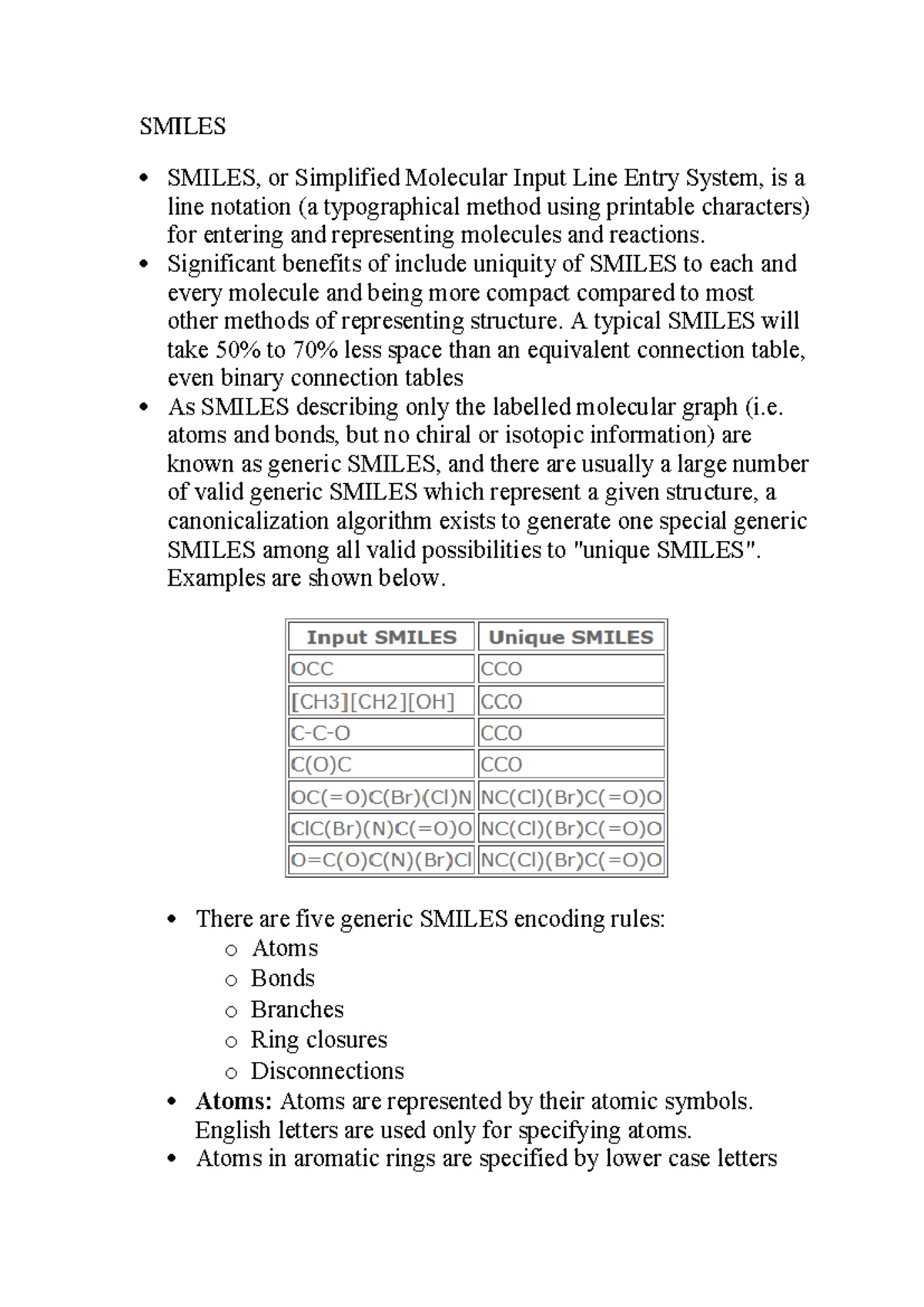 Molecule Encoding Techniques: SMILES, InChI, and WLN Overview - Studocu