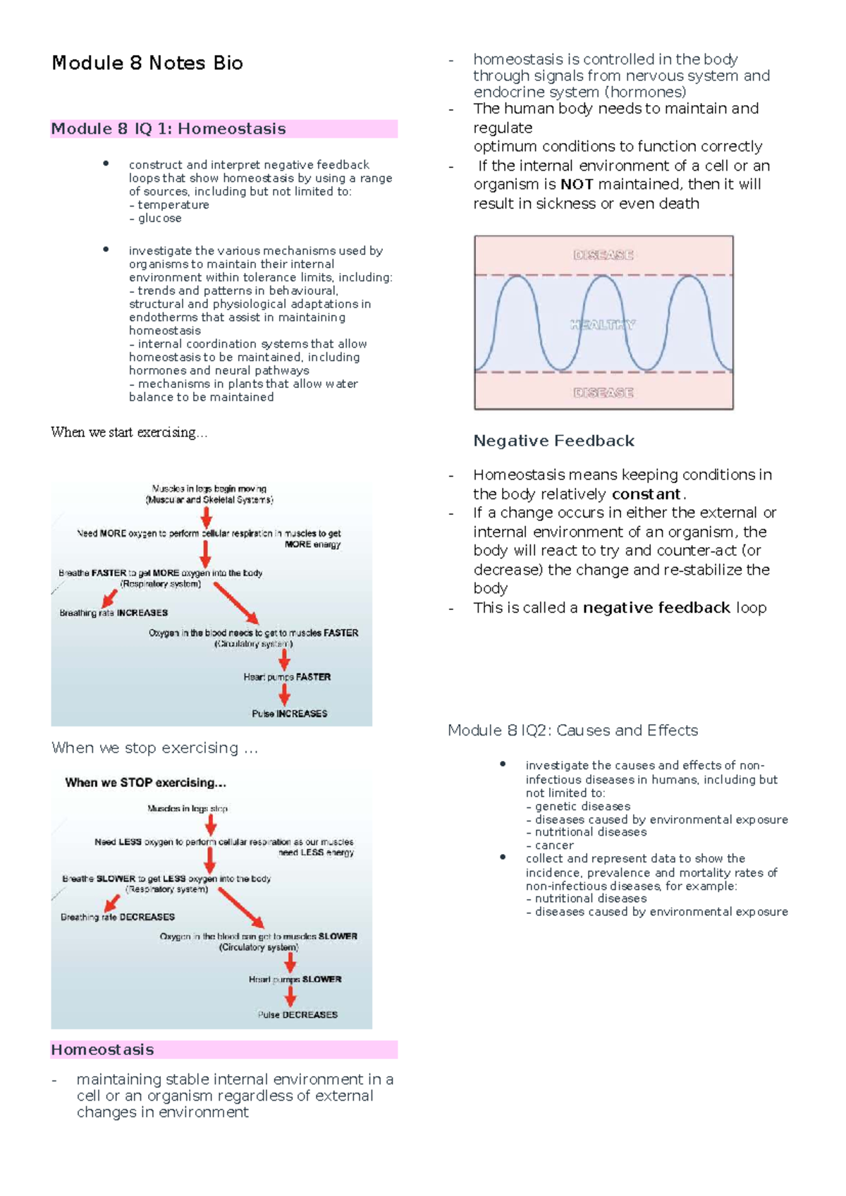 Module 8 Notes Bio: Homeostasis & Negative Feedback Loops - Studocu