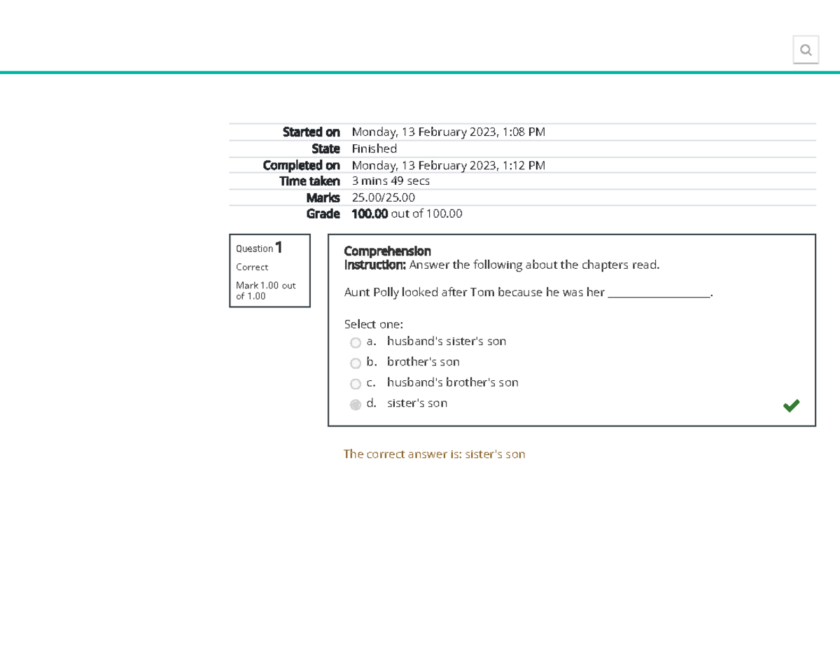Tom Sawyer Chapters 1-3 Attempt Review - Quiz Responses & Marks - Studocu