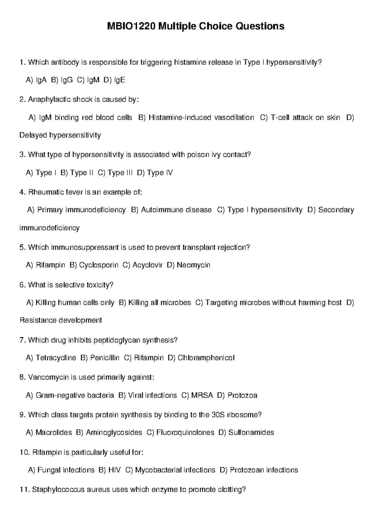 MBIO1220 Final Exam MCQs Practice Questions Part 1 - Studocu
