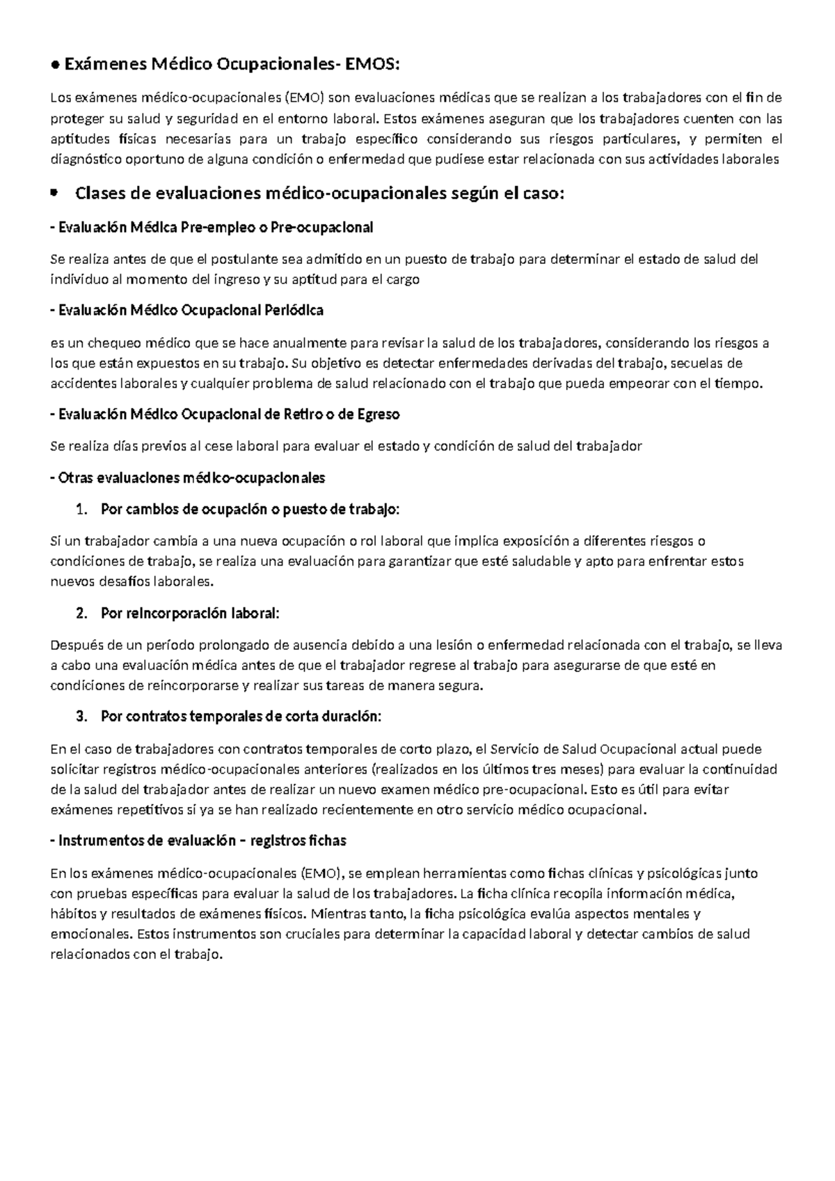 Exámenes Médico Ocupacionales (EMO): Evaluaciones y Recomendaciones ...