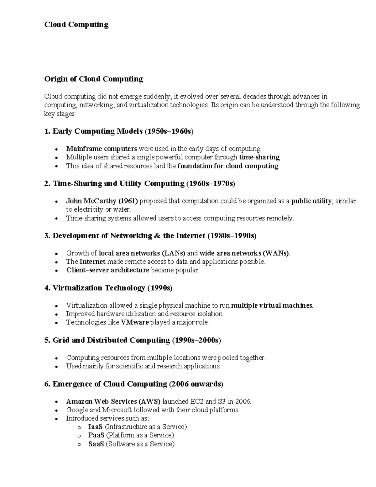 Cloud Computing: Evolution, Models, and Advantages (CS101) - Studocu