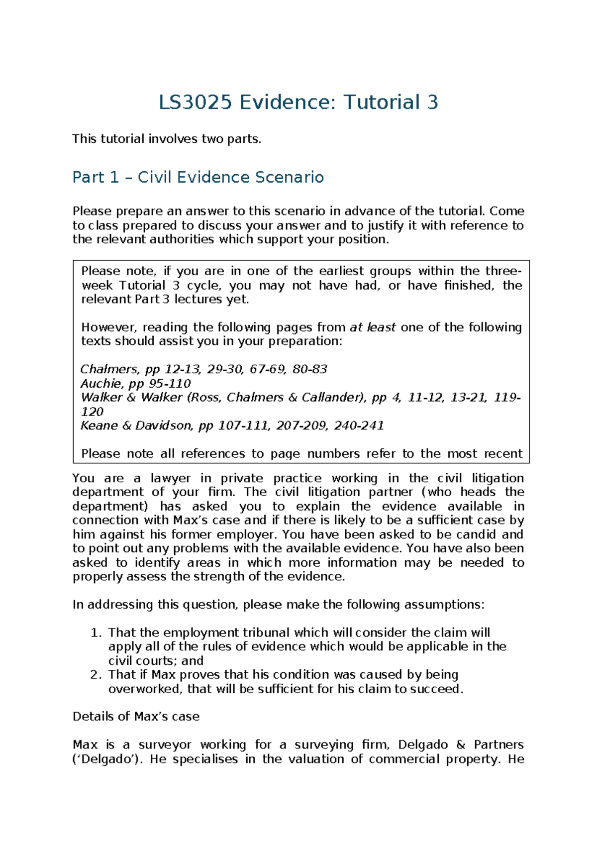 Evidence tut- essay writing tips - LS3025 Evidence: Tutorial 3 This ...