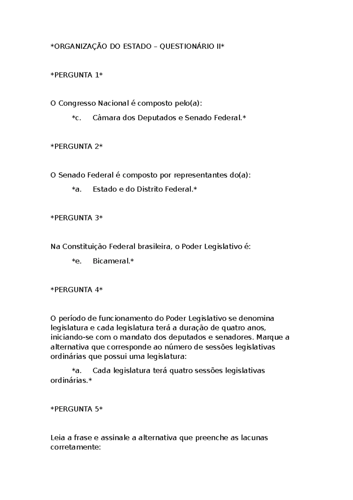 Questionário Unidade I - Organização do Estado D01C_50204_R_20251 - Studocu