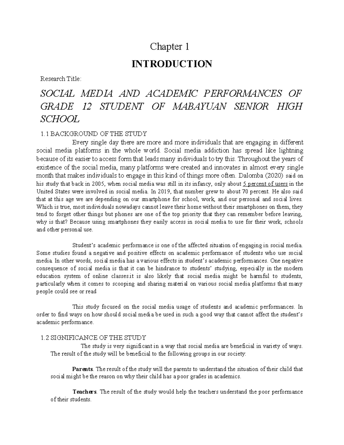 Group 4 Practical Research 2 Chapter 1 - Chapter 1 INTRODUCTION ...