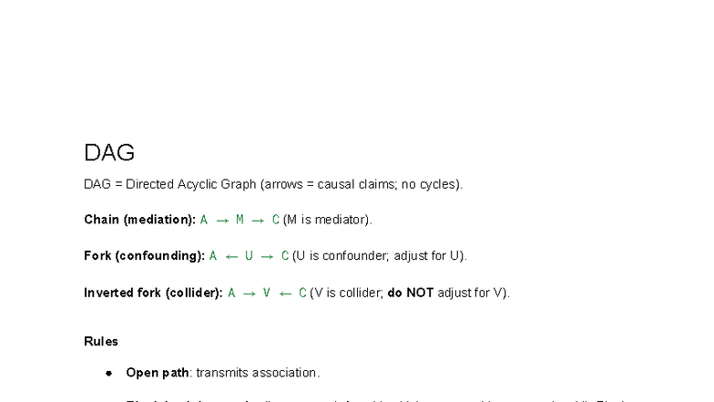 Dag cheatsheet - dag rules - DAG DAG = Directed Acyclic Graph (arrows ...