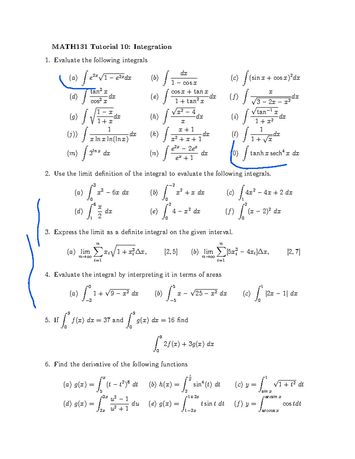 MATH131 Final Exam Tutorial Practice: Integration Techniques - Studocu