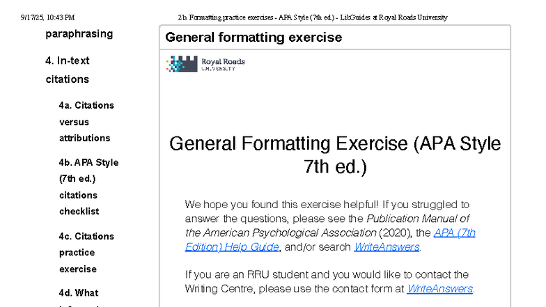 2b. General Formatting Exercises for APA Style (7th ed.) - Studocu