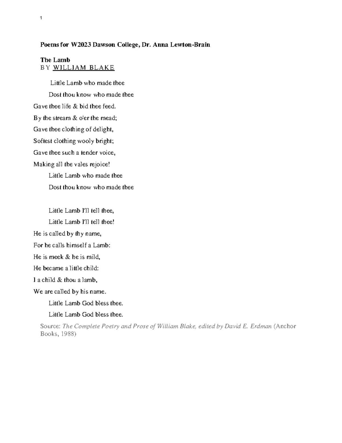 Lyric Poems Study Notes for W2023 - Dawson College - Studocu