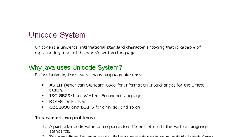 7-Understanding Unicode System in Java: AKTU Exam Insights - Studocu