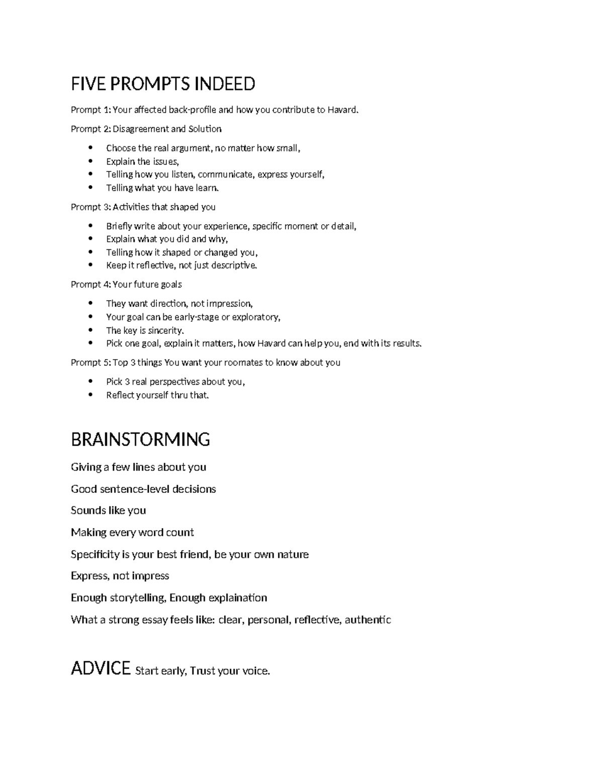 Havard Writing Tips: Five Prompts for Personal Essays - Studocu