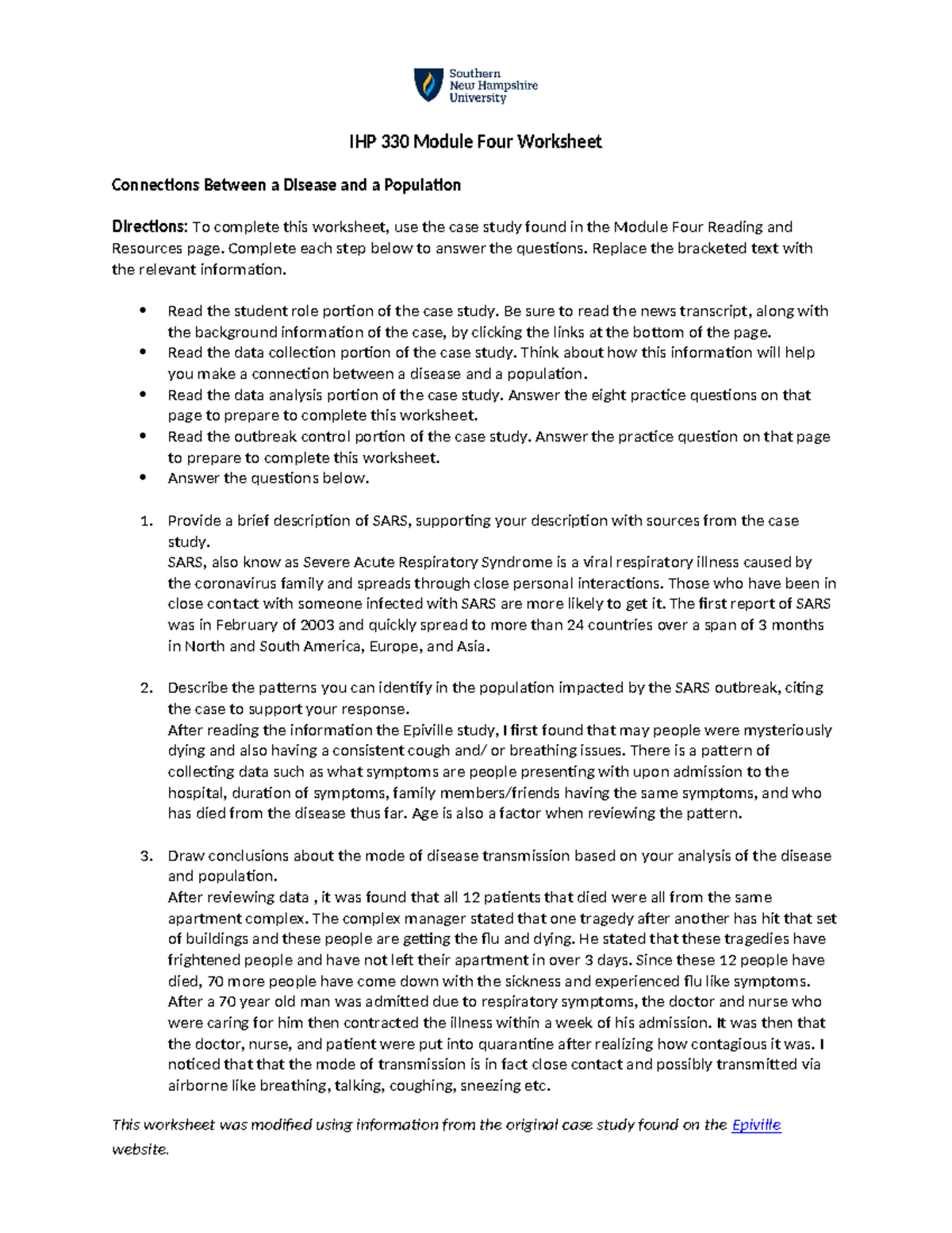 IHP 330 Module Four: Disease and Population Connections Worksheet - Studocu