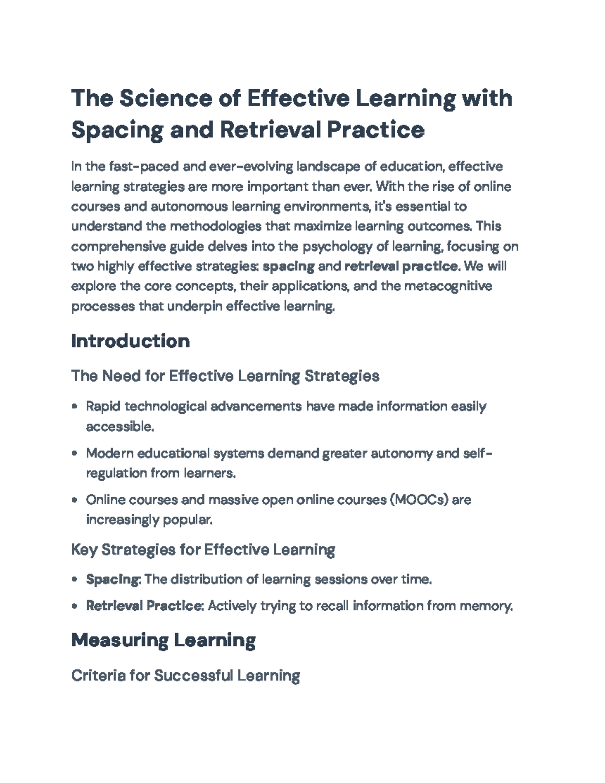 Effective Learning Strategies: Spacing and Retrieval Practices ...