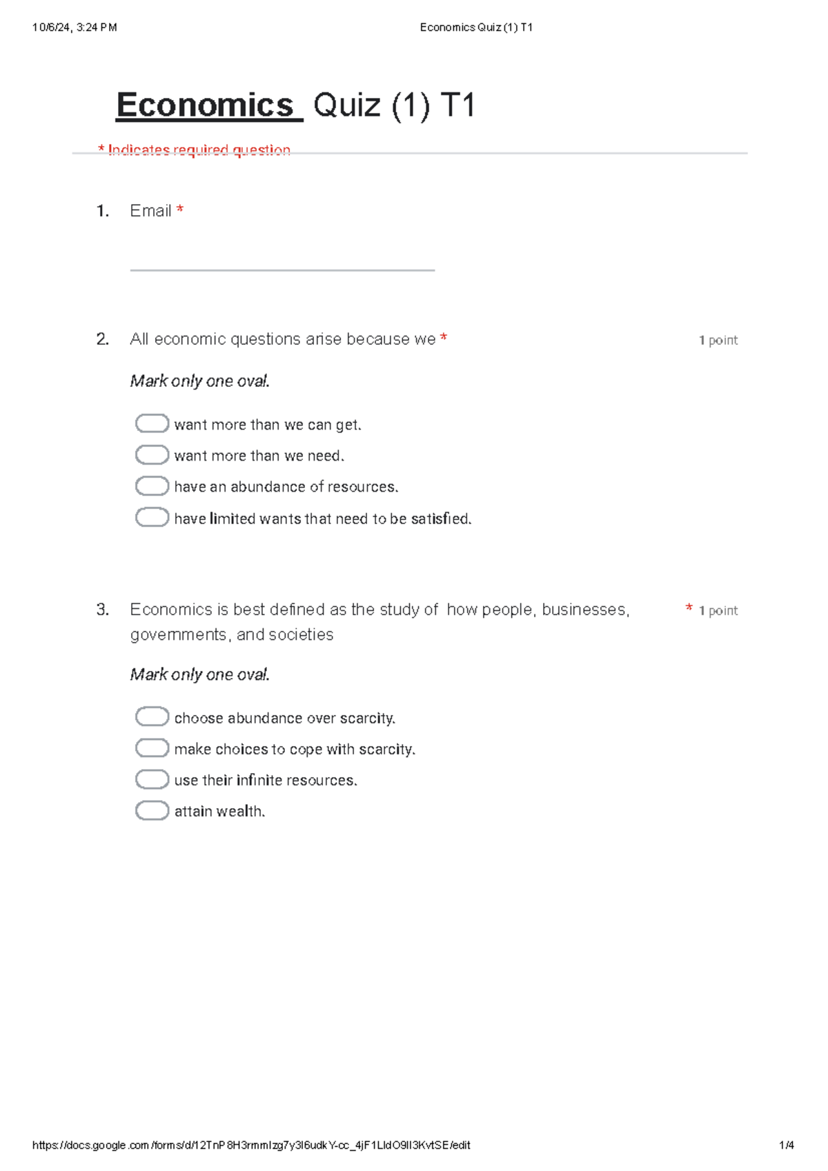 ECO 101 - Trimester 1 First Quiz - Economics Concepts and Scarcity ...