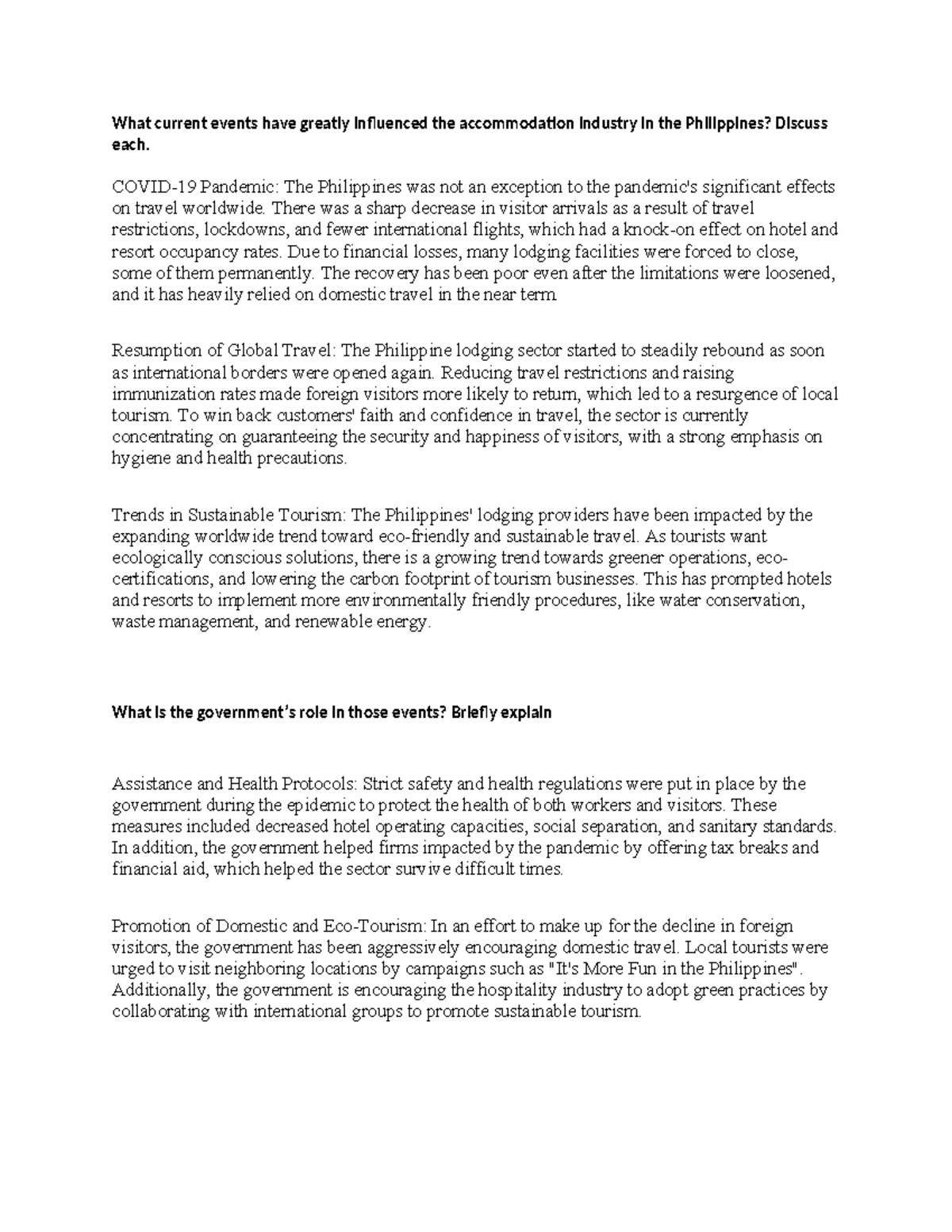 Langto TP: Current Events Impacting the Accommodation Industry - Studocu