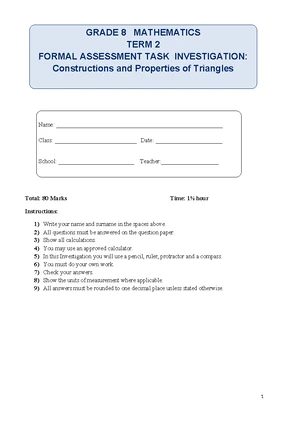 Gr 8 Edwardsmaths Test or Assignment Functions and Relationships T2 ...