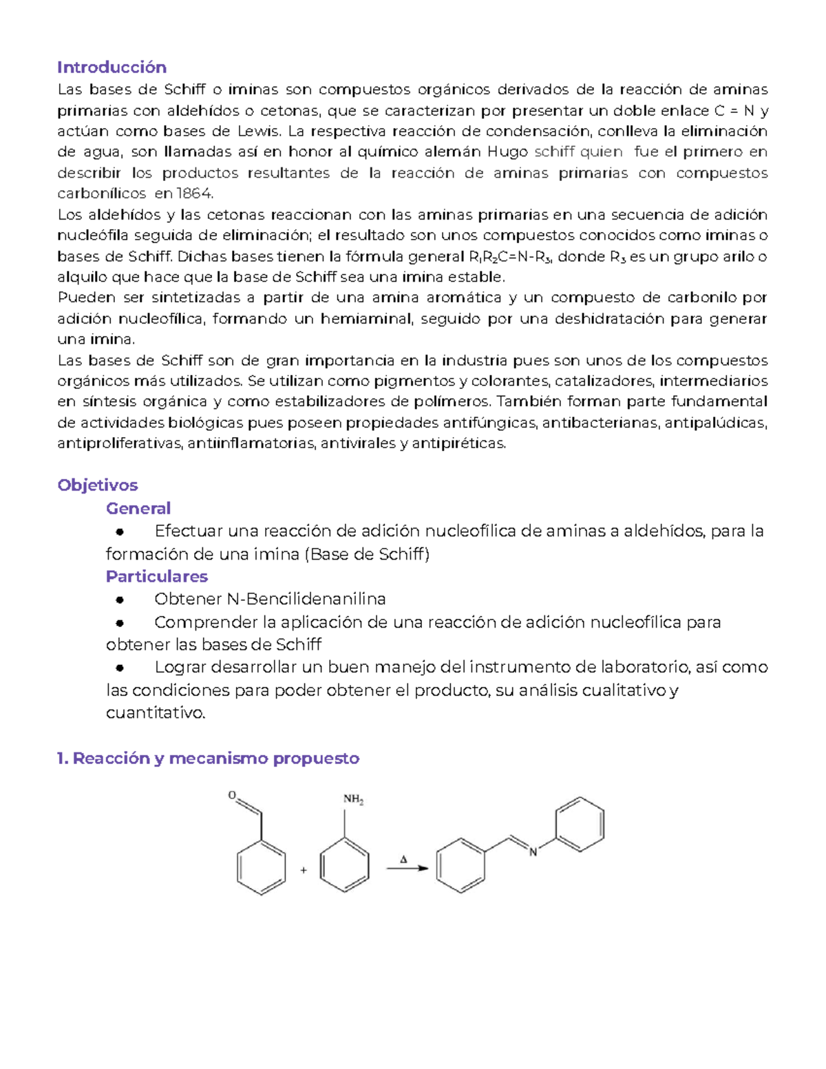 Bases de Schiff: Introducción y Aplicaciones en Química Orgánica - Studocu