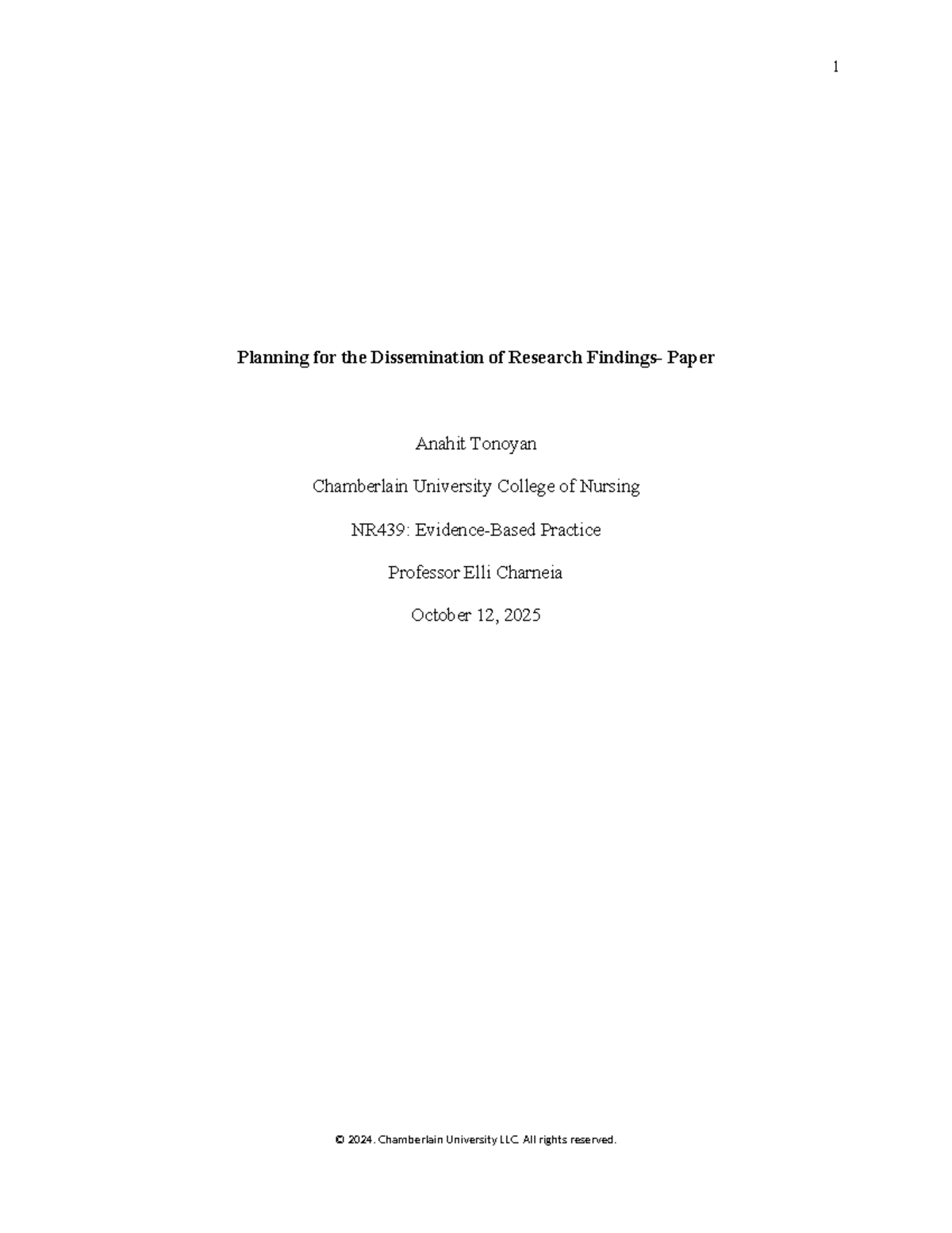 NR439: Planning for Dissemination of Research Findings on HAPIs - Studocu