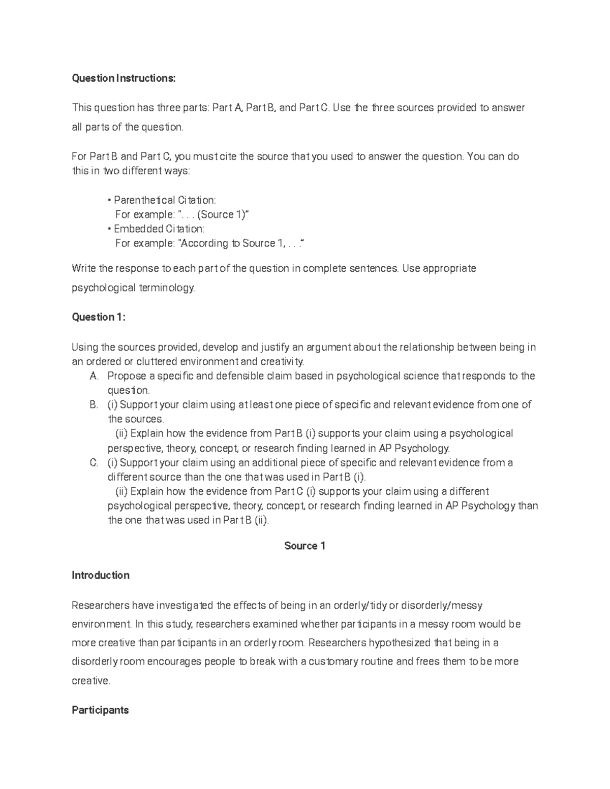 AP Psychology Unit 2 FRQ Practice: Environment and Creativity Dynamics - Studocu