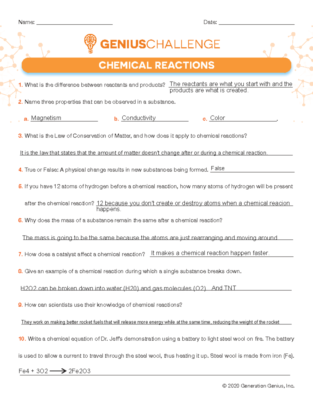 GENIUS CHALLENGE: Understanding Chemical Reactions (CHEM101) - Studocu