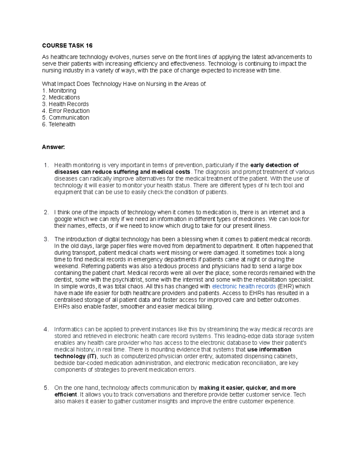Course TASK 16 CHN - tqwae3te - COURSE TASK 16 As healthcare technology ...