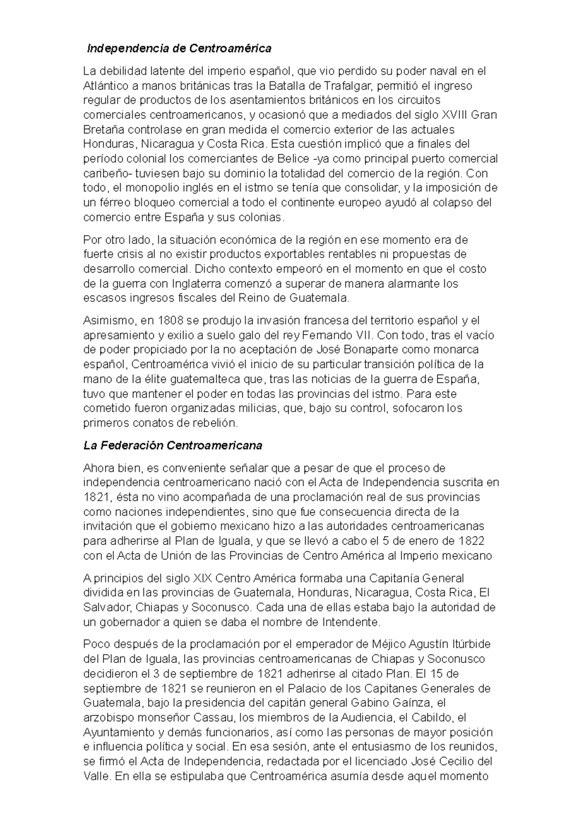 Estudio sobre la Independencia de Centroamérica: Proceso y ...