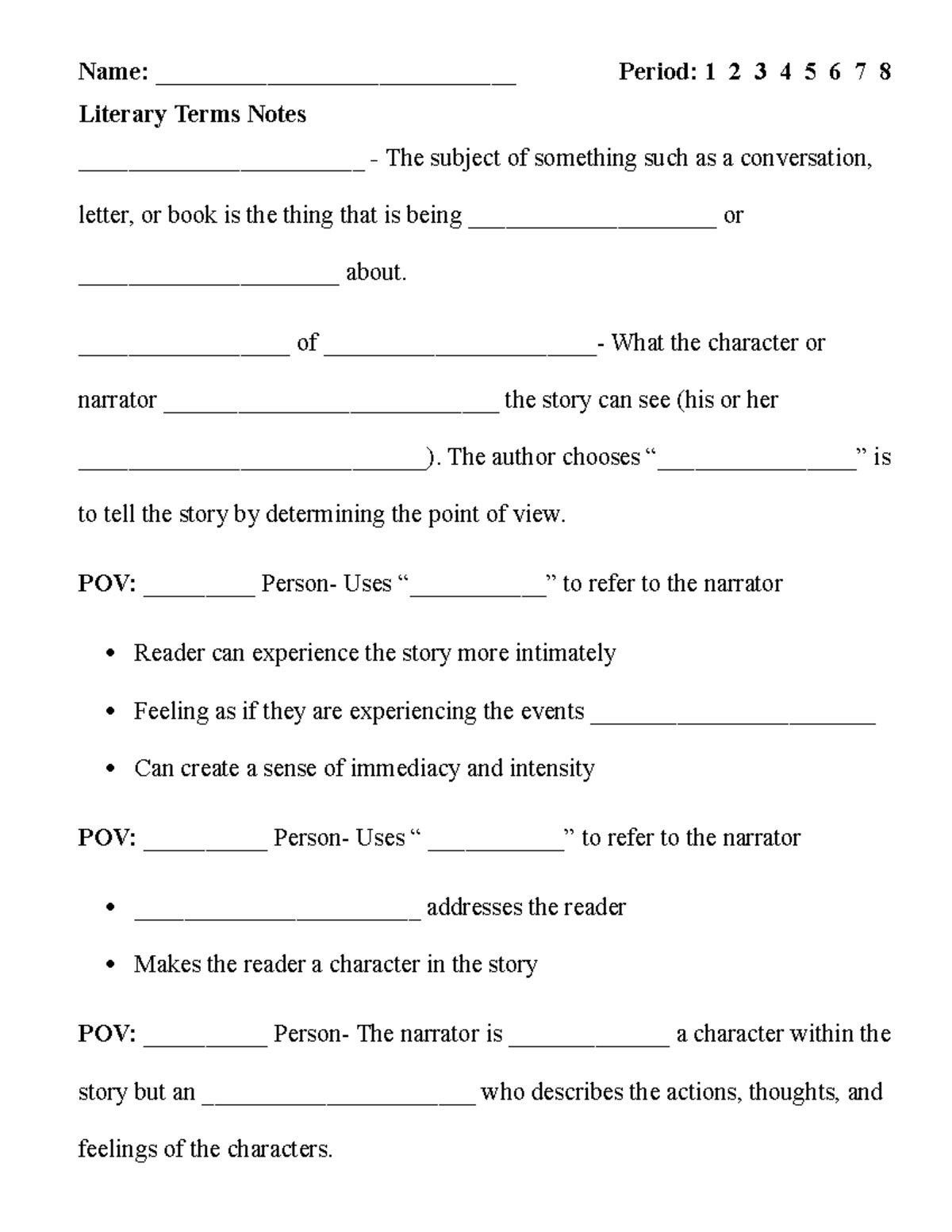 Literary Terms to Know: Study Notes for Eng 101 Class - Studocu