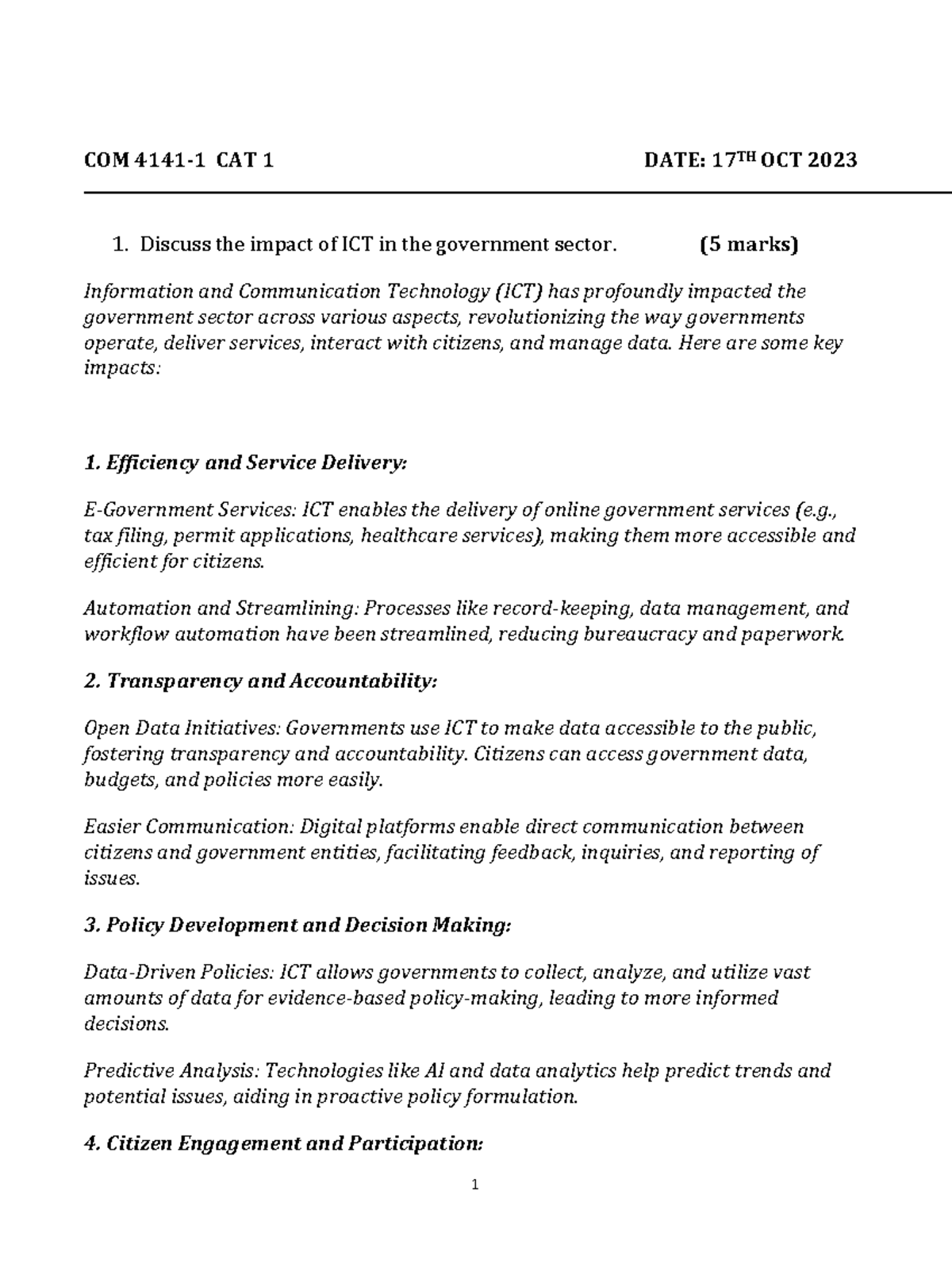 ICT N SOC CAT 1: Impact of ICT on Government & Digital Divide in Kenya ...