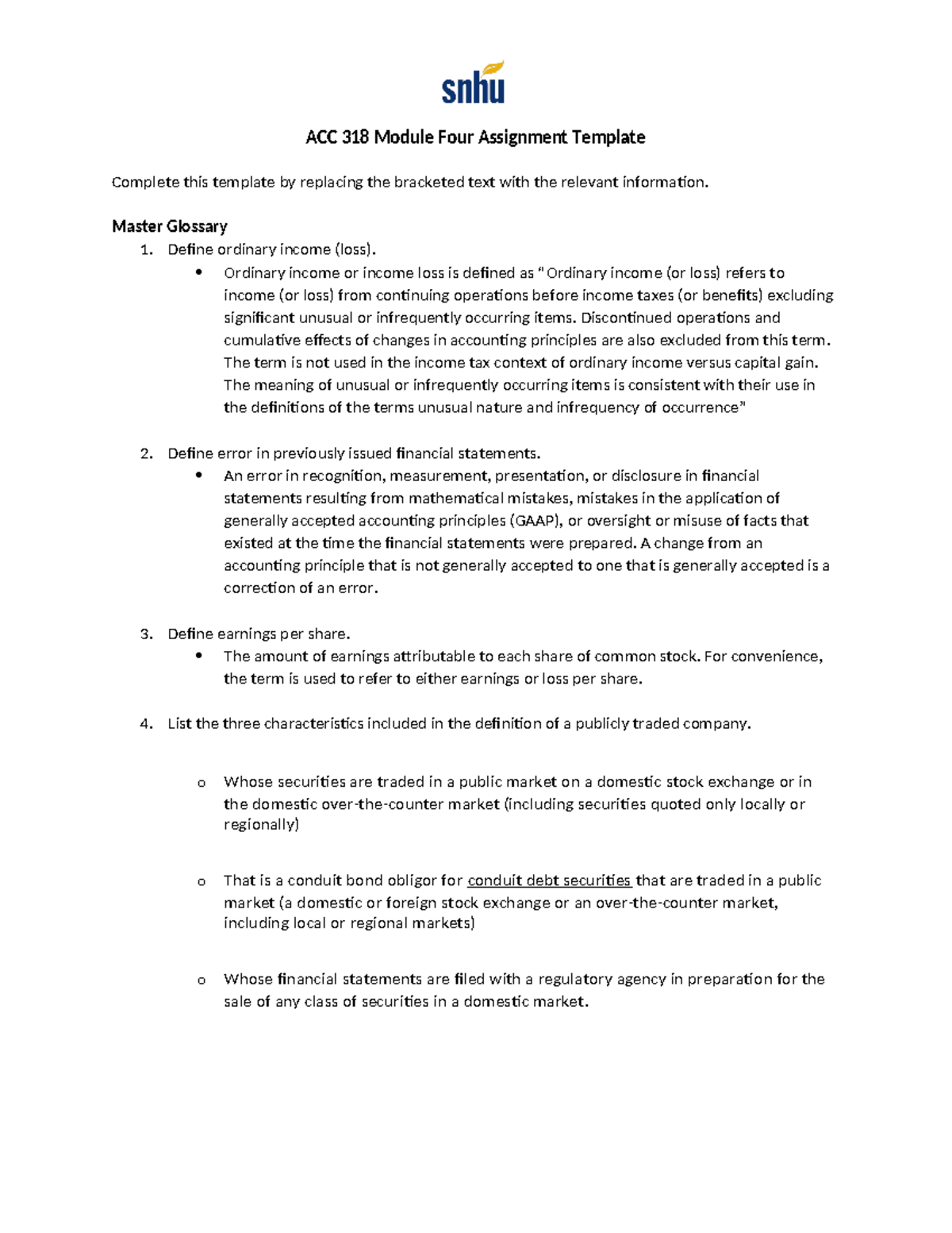 ACC 318 Module Four Assignment Template - ACC 318 Module Four ...