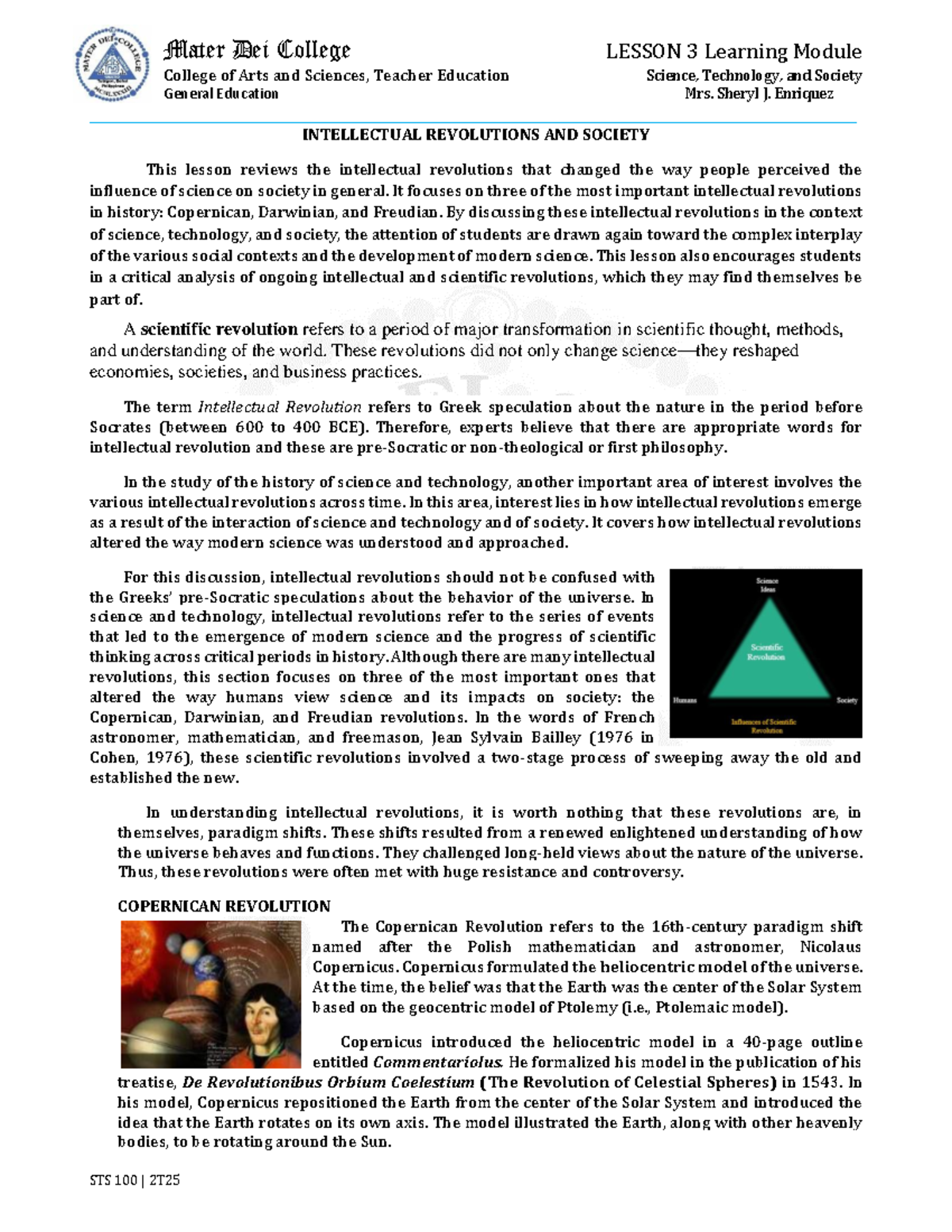 STS 100 Lesson 3: Intellectual Revolutions in Science & Society - Studocu