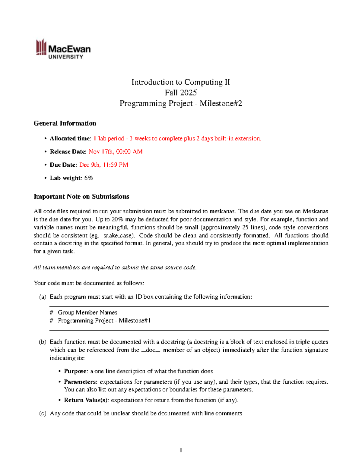 MS2 - Introduction to Computing II Fall 2025 Programming Project ...
