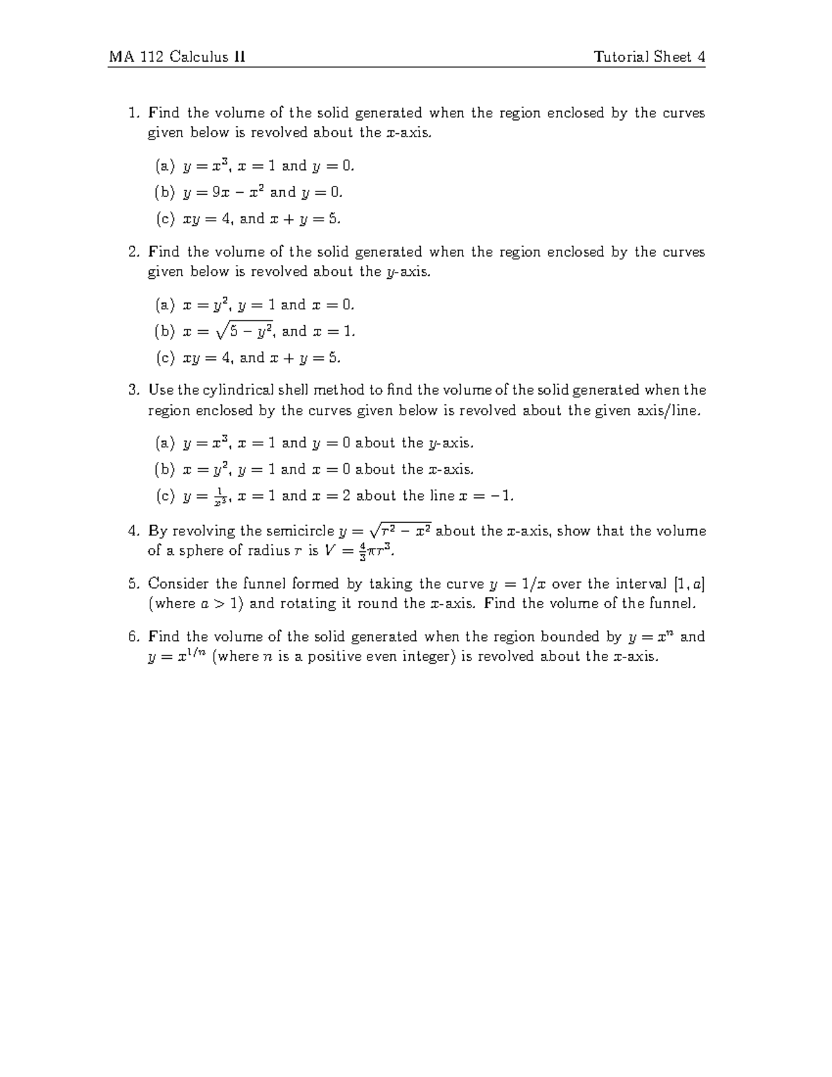 MA 112 Calculus II - Tutorial Sheet 4 - Studocu