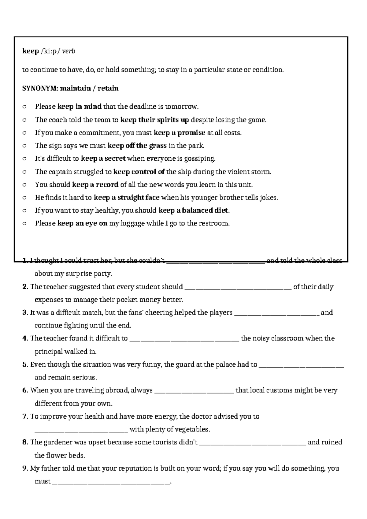 Phrasal Verbs Study Guide: Keep & Beat (9 Friends Plus) - Studocu