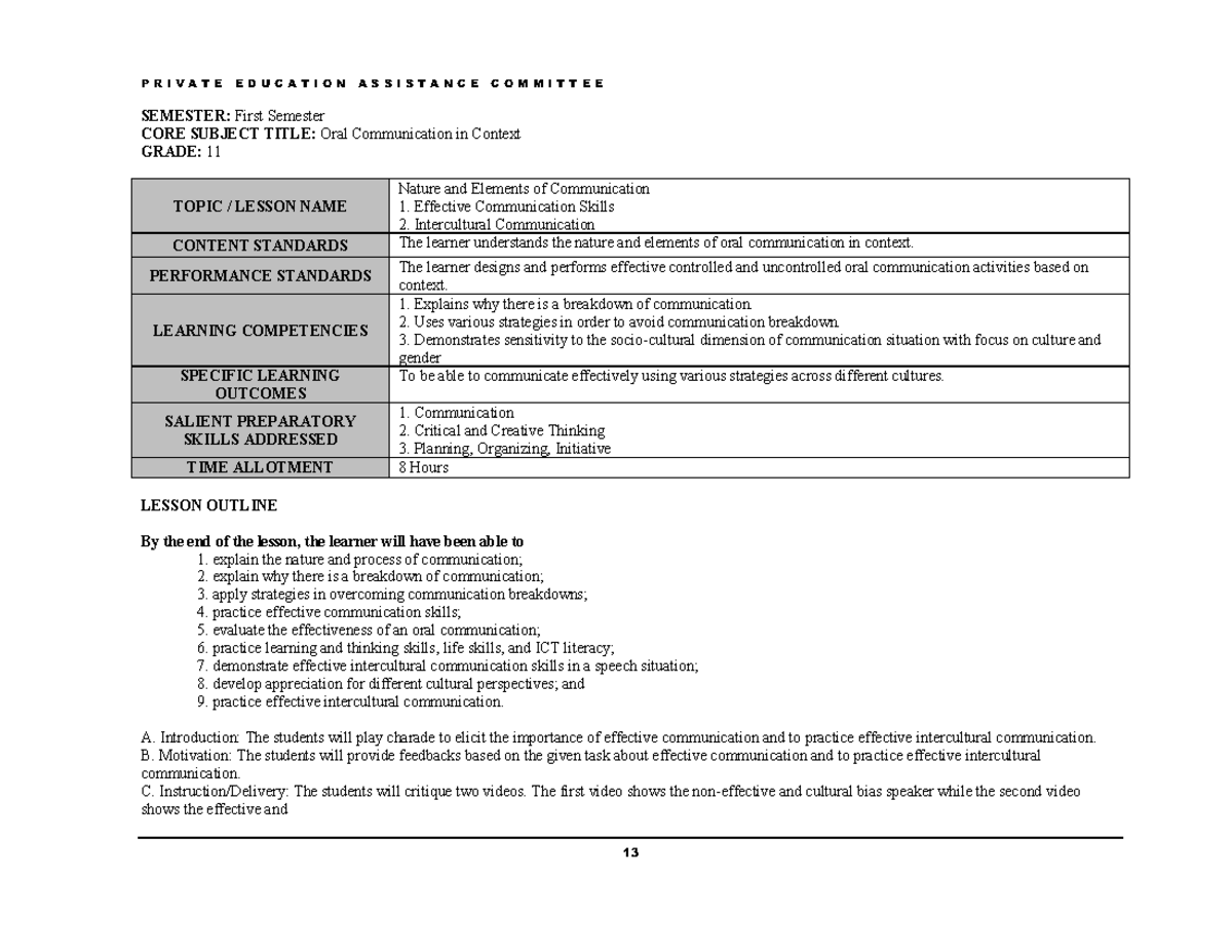 Oral-Comm-TG1 GR11 1st-Sem - SEMESTER: First Semester CORE SUBJECT TITLE: Oral Communication in ...