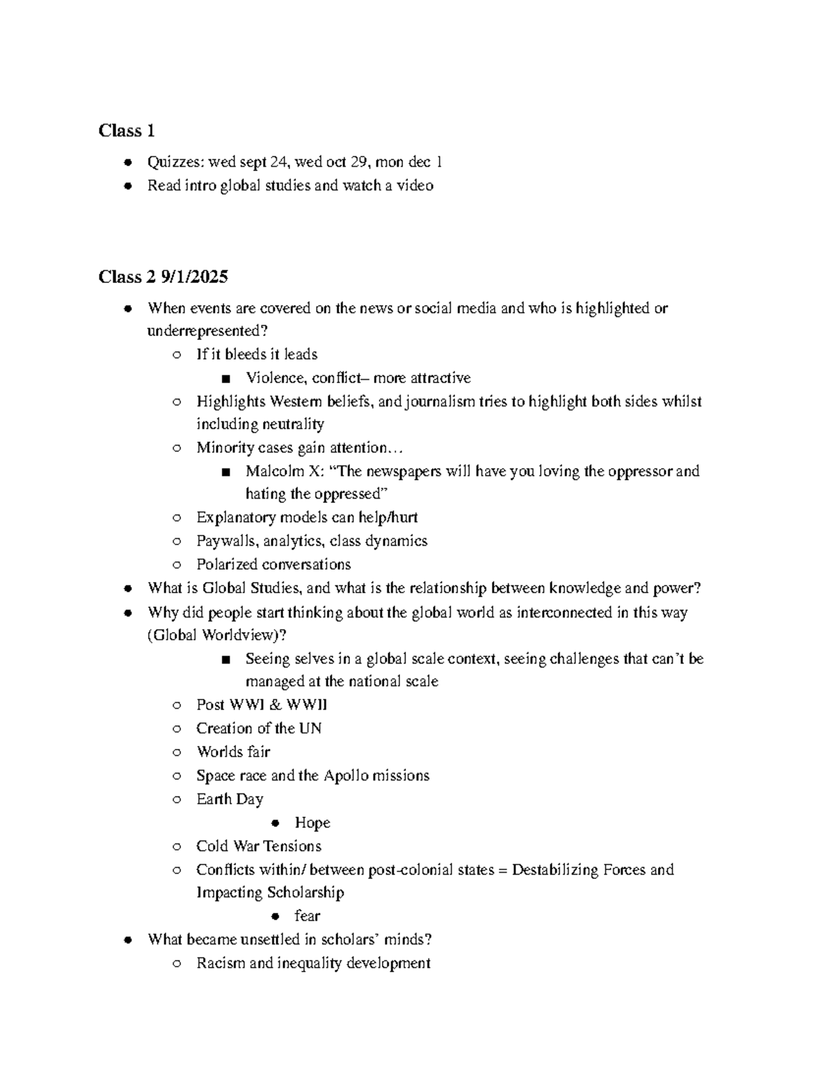 Global Studies Intro: Key Concepts & Class Quiz Overview (GS101) - Studocu