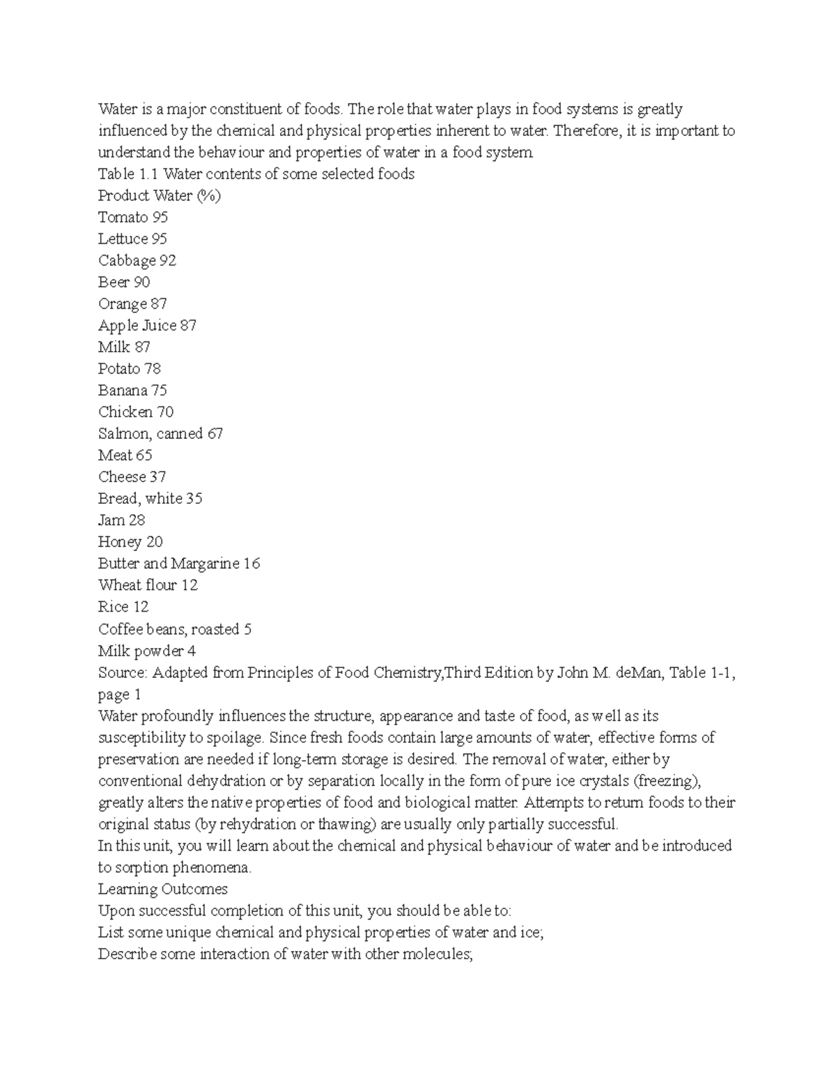 Unit 1 - Notes on Water Properties in Food Systems - Studocu
