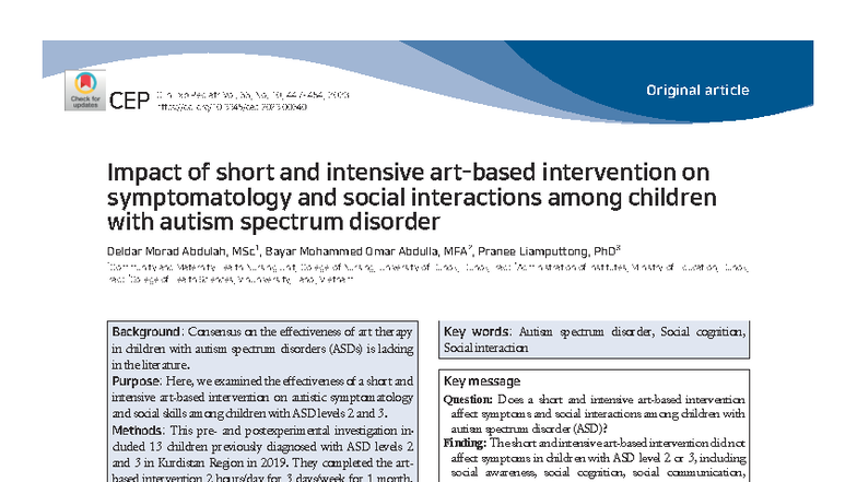 Impact of Short-Term Art-Based Intervention on ASD Symptoms in Children ...