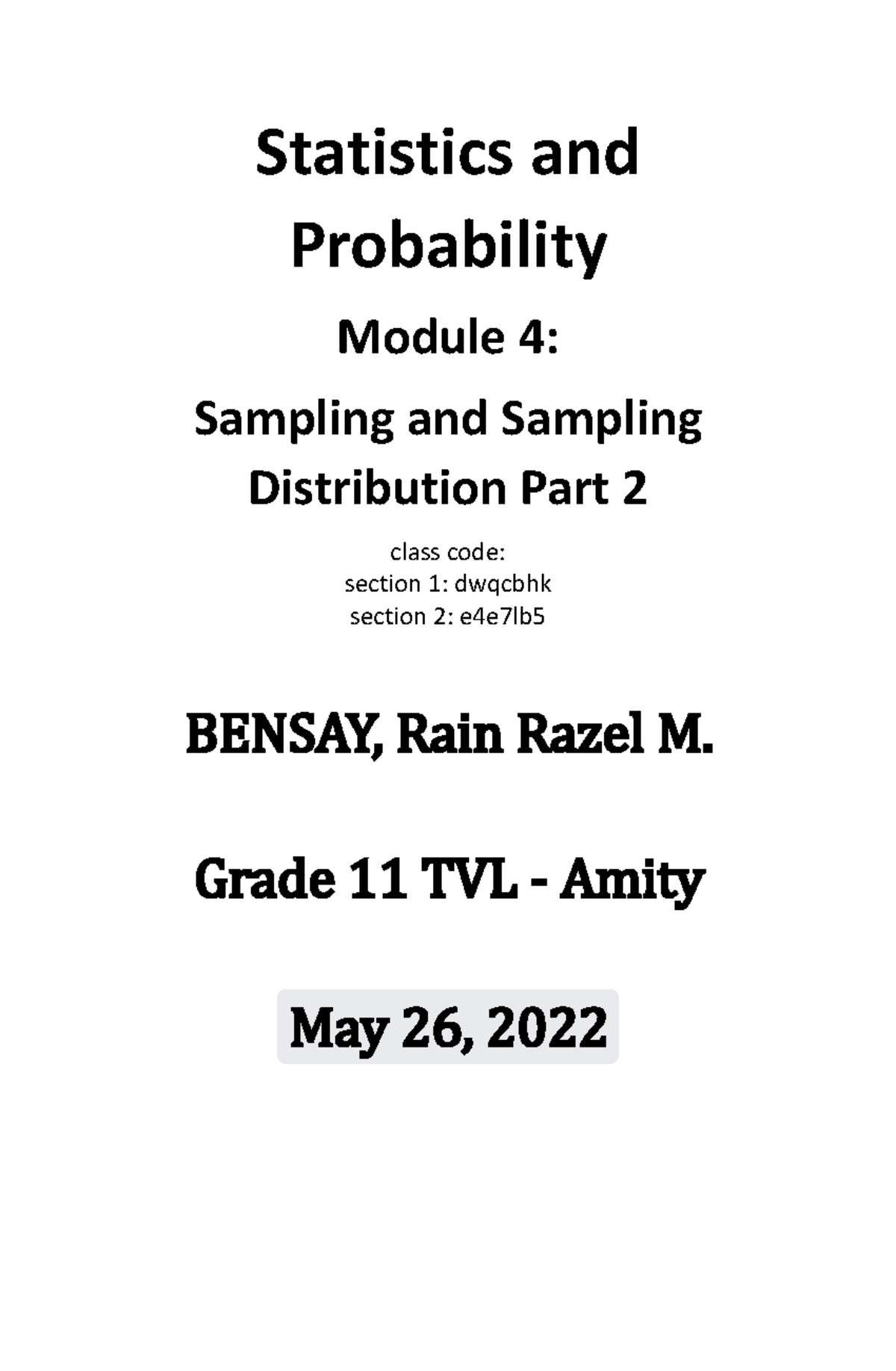 Bensay-Statistics and Probability module 3 part 2 - Statistics and ...