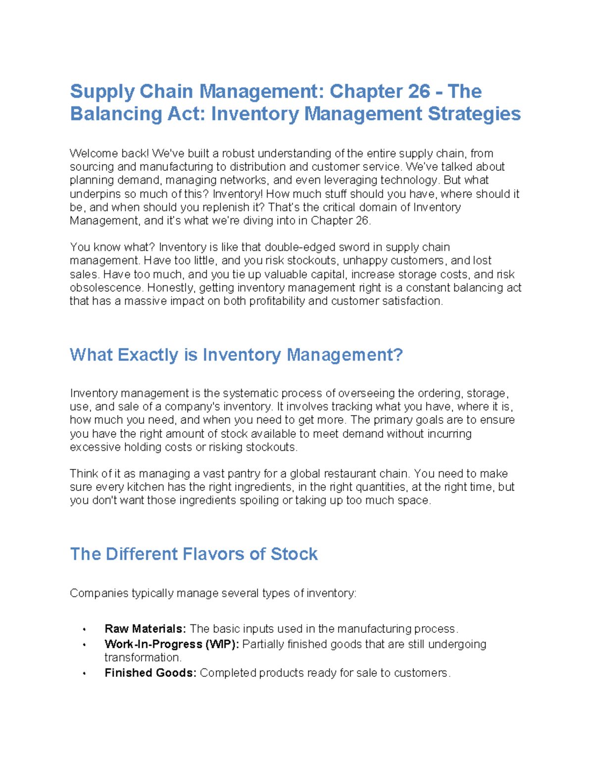 Supply Chain Management (23): Chapter 26 - Inventory Management Strategies - Studocu