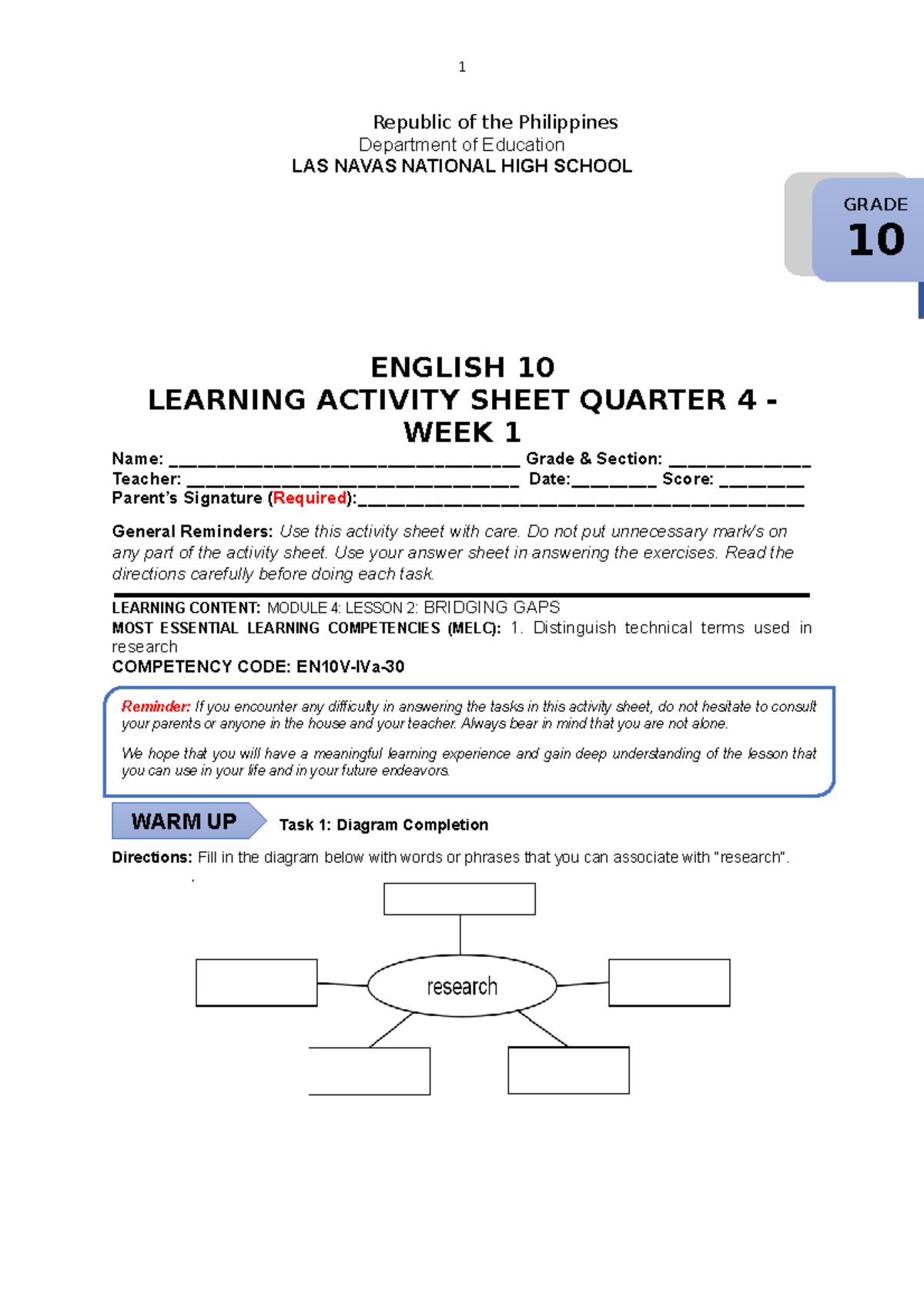 Q4 W1 - Modules for Modular Instruction in English 10 - Republic of the ...