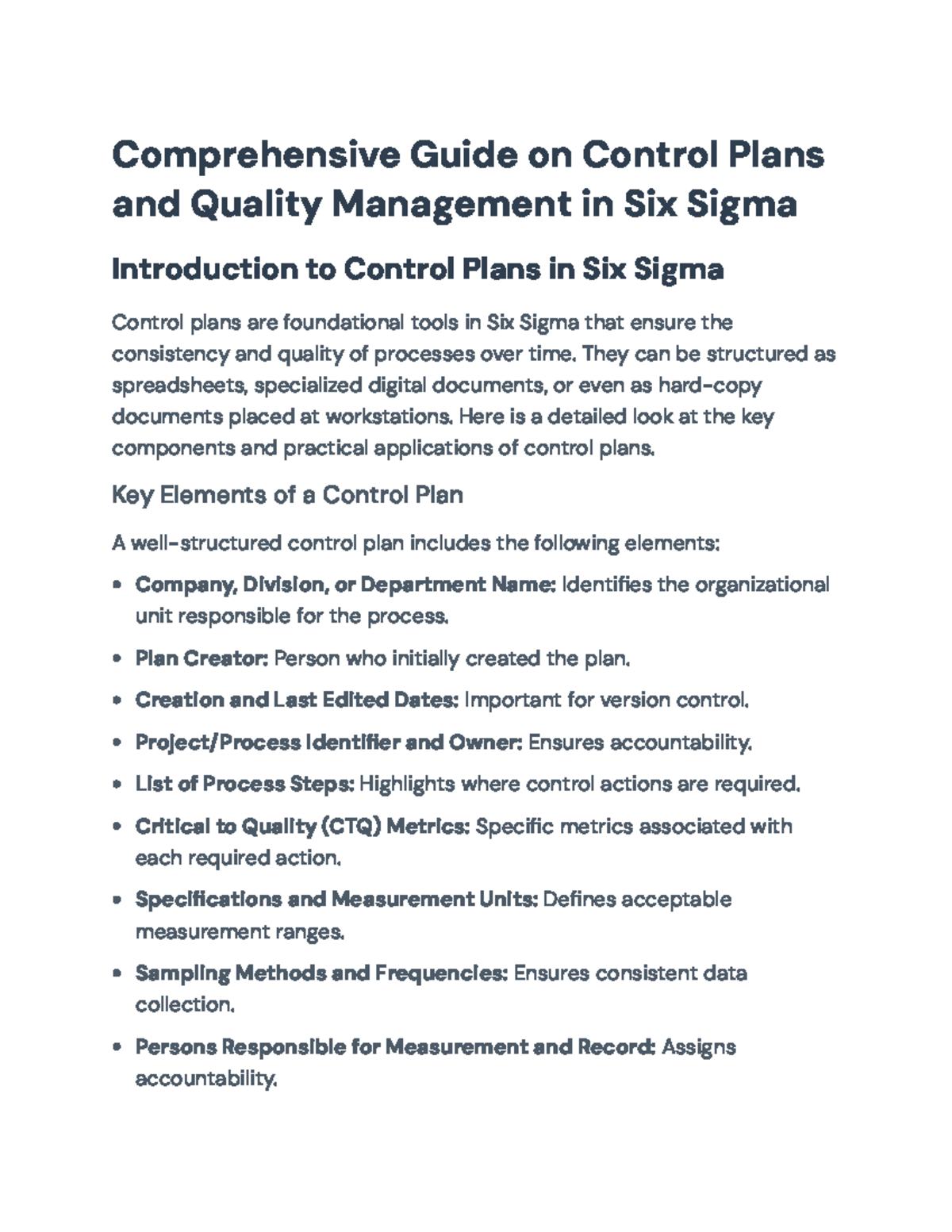 Comprehensive Guide on Control Plans and Quality Management in Six ...