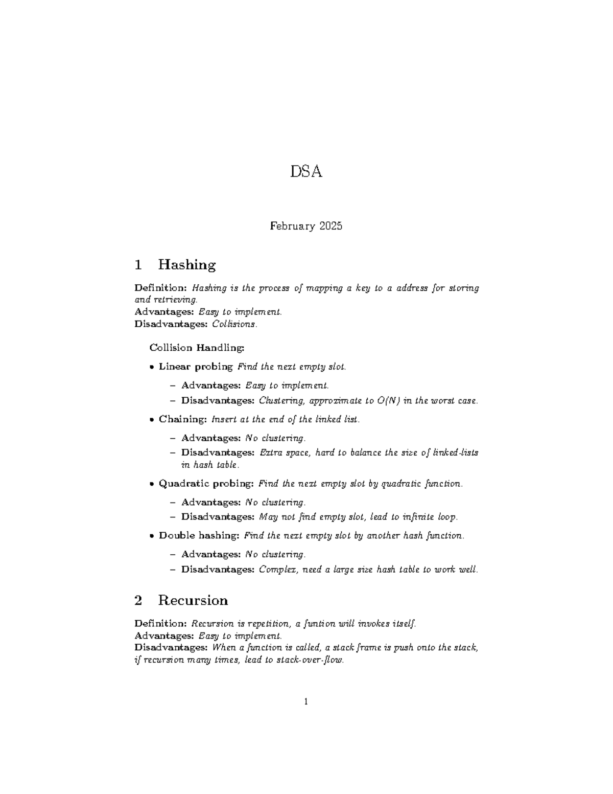 DSA Midterm Notes: Hashing & Recursion Concepts (Feb 2025) - Studocu